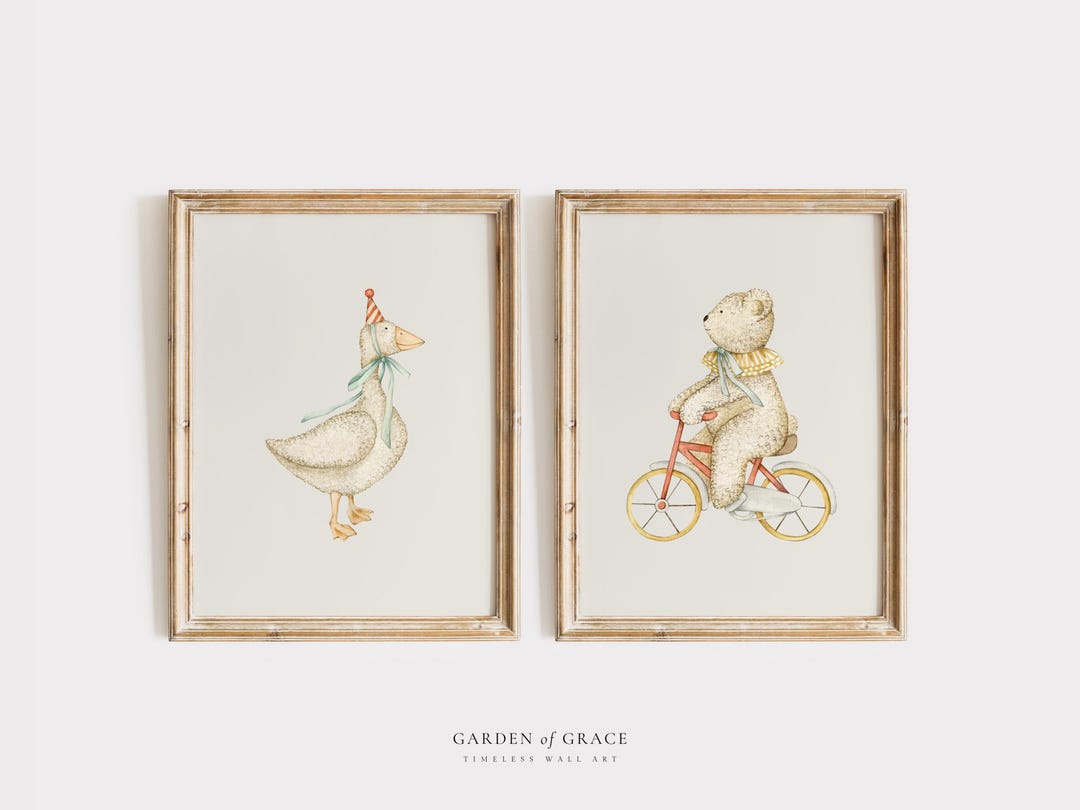 Silly Circus Goose and Bear Nursery Wall Art Set of 2 | Farmhouse Kid's ...