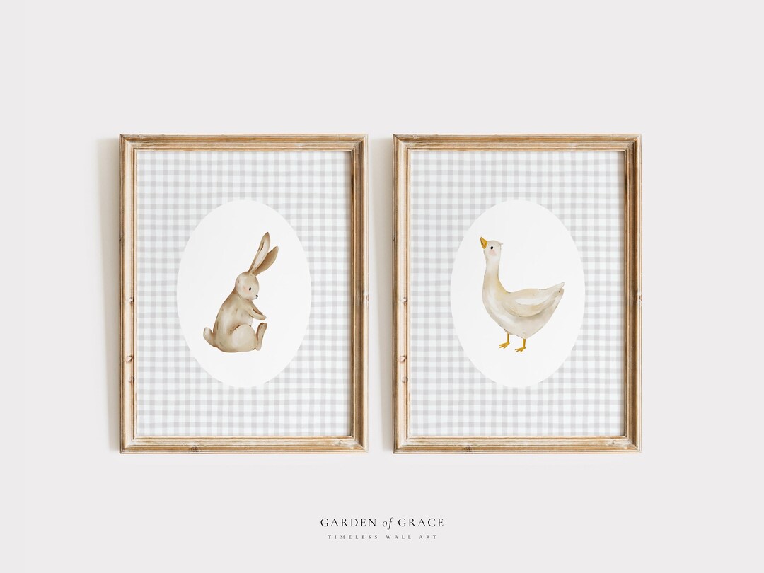 Vintage Goose and Bunny Nursery Wall Art Set of 2 | Farmhouse Kid's ...