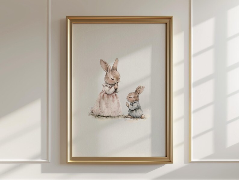 Praying Mom and Baby Rabbit Nursery Wall Art | Printable Christian Kid ...