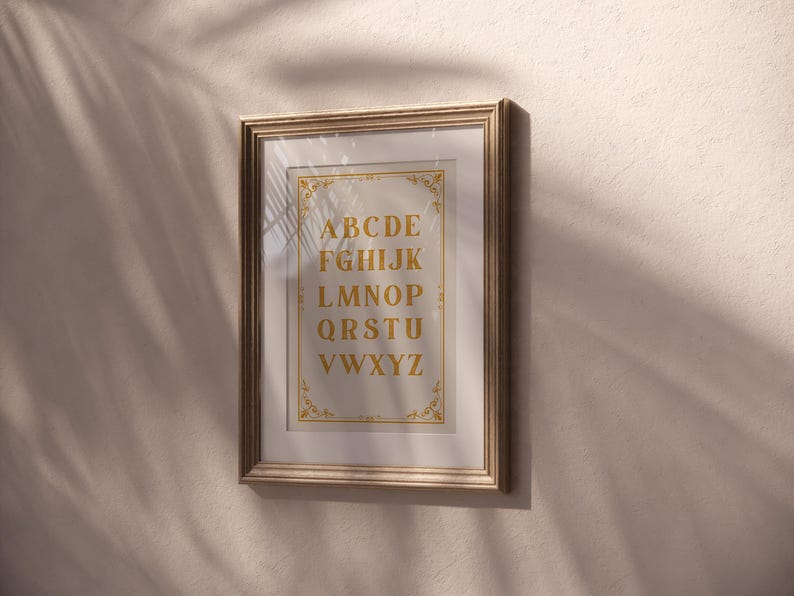 Vintage Alphabet Wall Art | Yellow Kid's Room Decor | Educational ABC ...