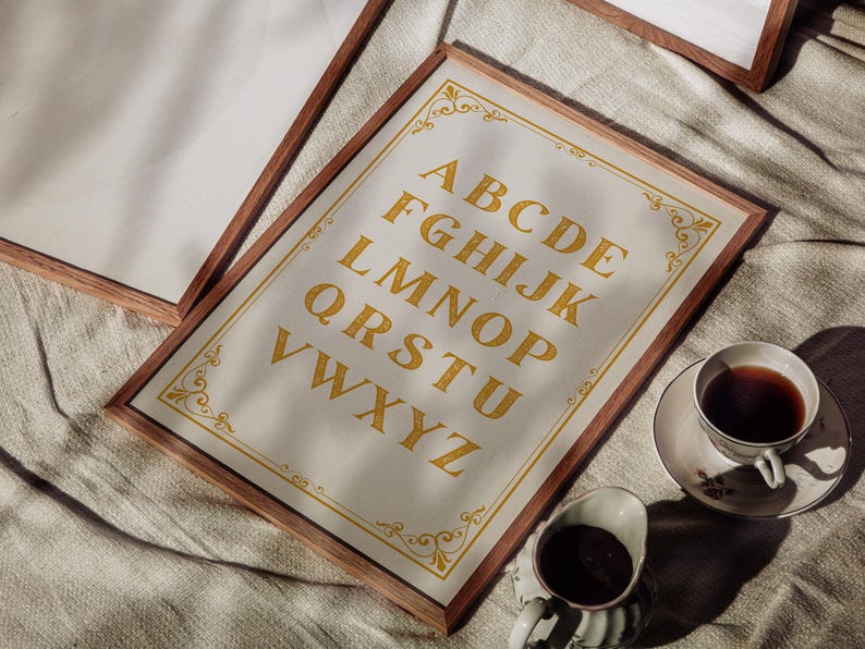 Vintage Alphabet Wall Art | Yellow Kid's Room Decor | Educational ABC ...