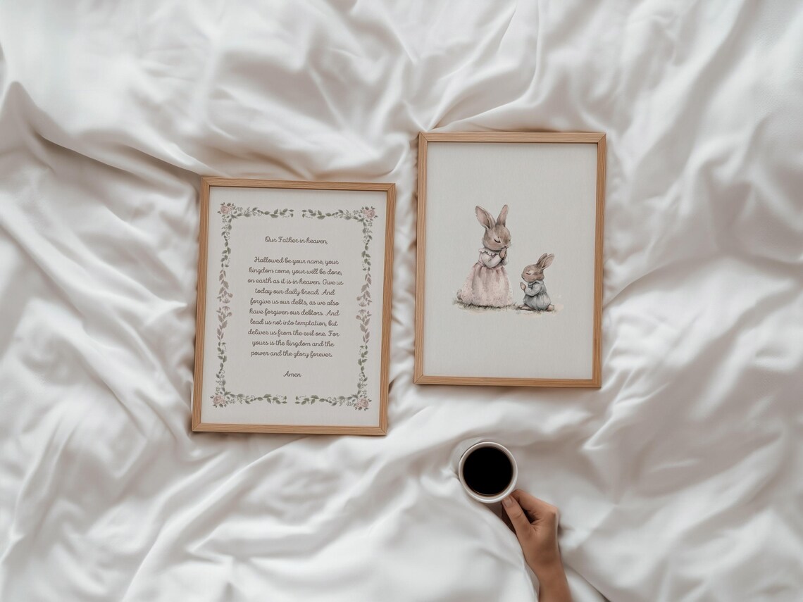 Praying Mom and Child Bunny and the Lord's Prayer Nursery Wall Art ...