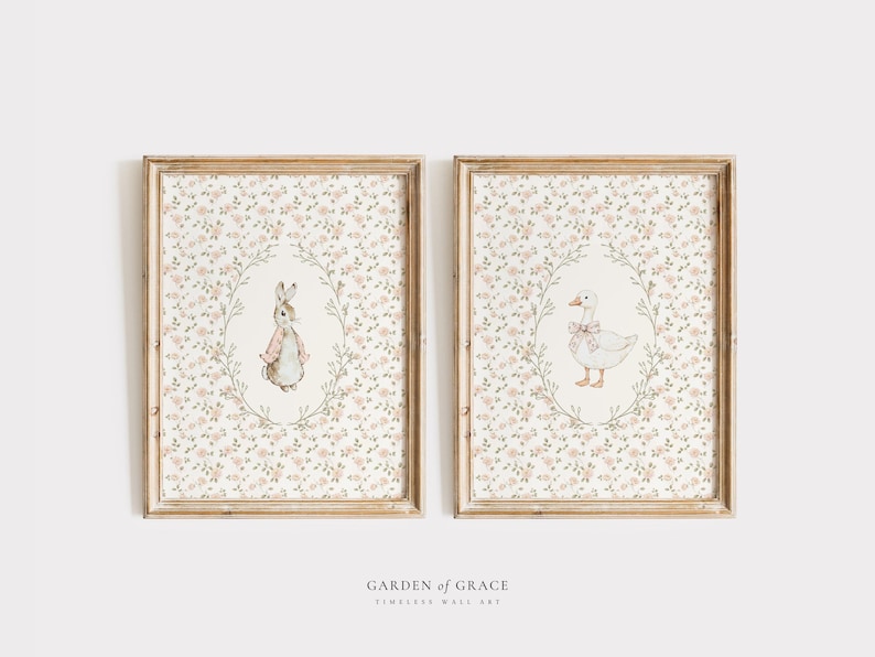 Bunny and Silly Goose Nursery Wall Art Set | Farmhouse Girl's Room ...