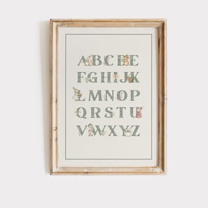 Vintage Alphabet Bunny Wall Art | Pale/sage Green Kid's Room Decor ...