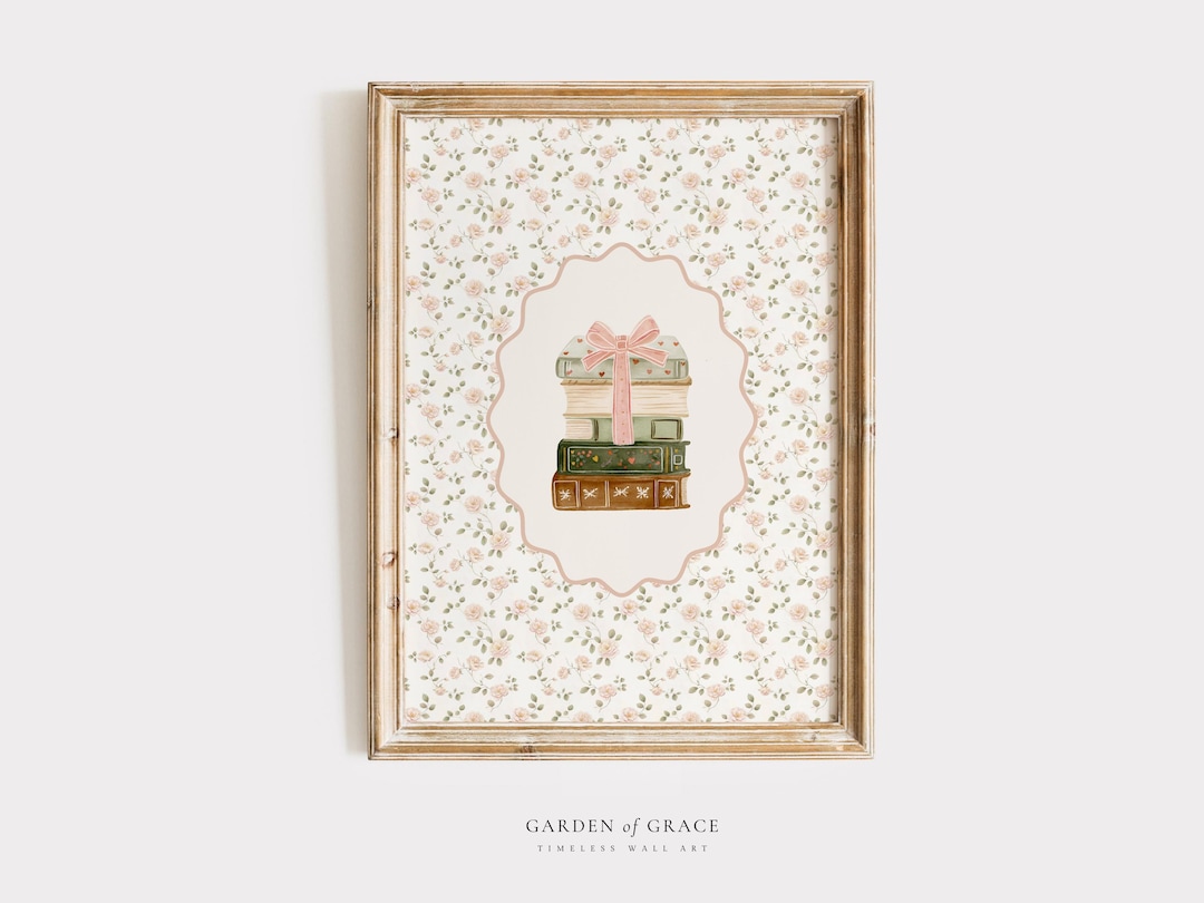 Pile of Books in for Girl Room of Nursery Print, Vintage Cottagecore ...