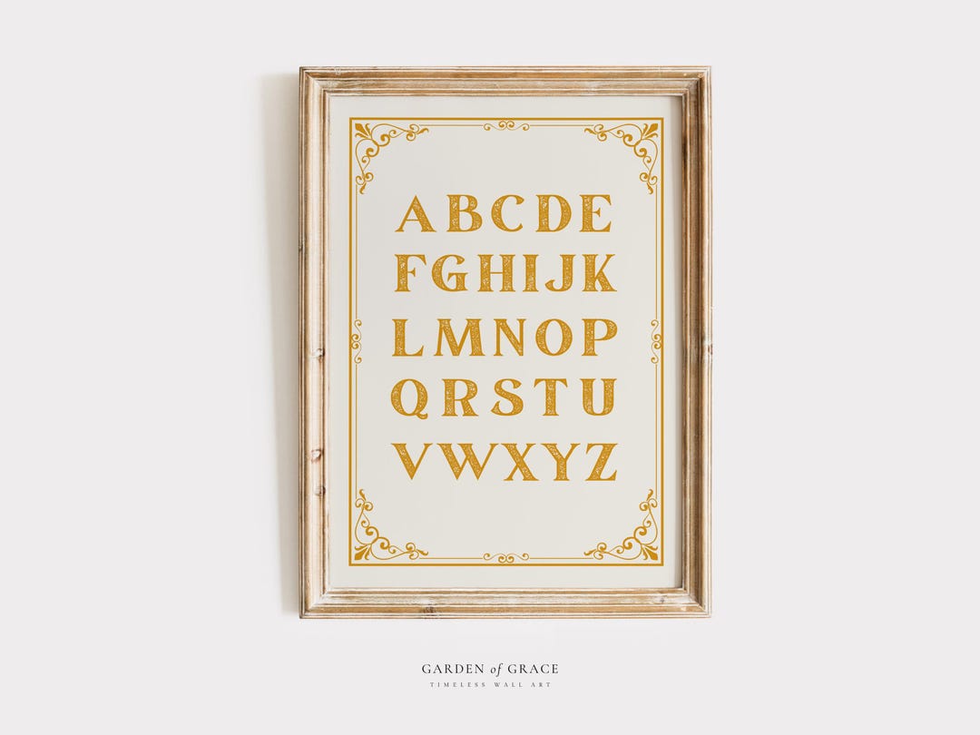 Vintage Alphabet Wall Art | Yellow Kid's Room Decor | Educational ABC ...