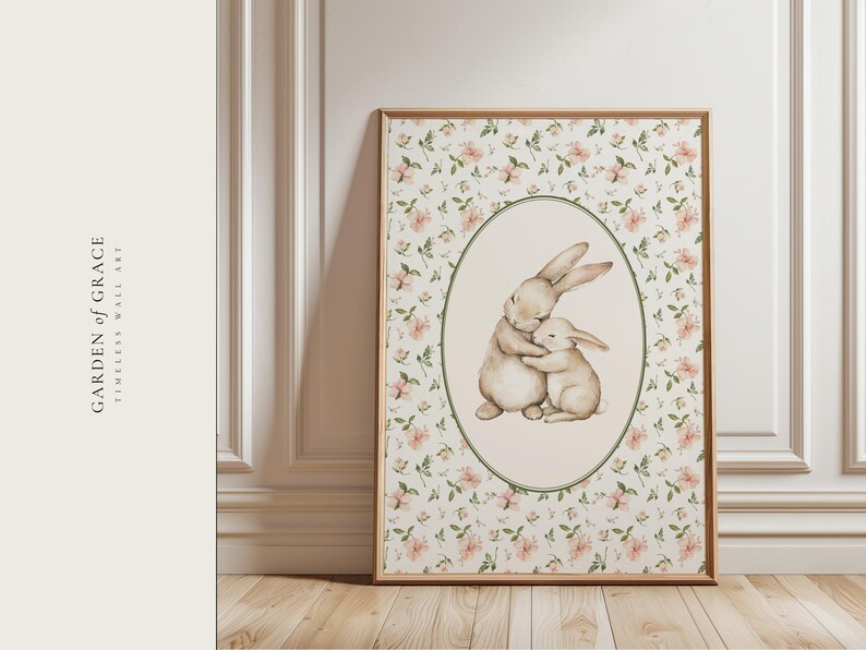 Cute Bunny Nursery Wall Art | Duck Gingham Kid's Room Decor | Farm ...