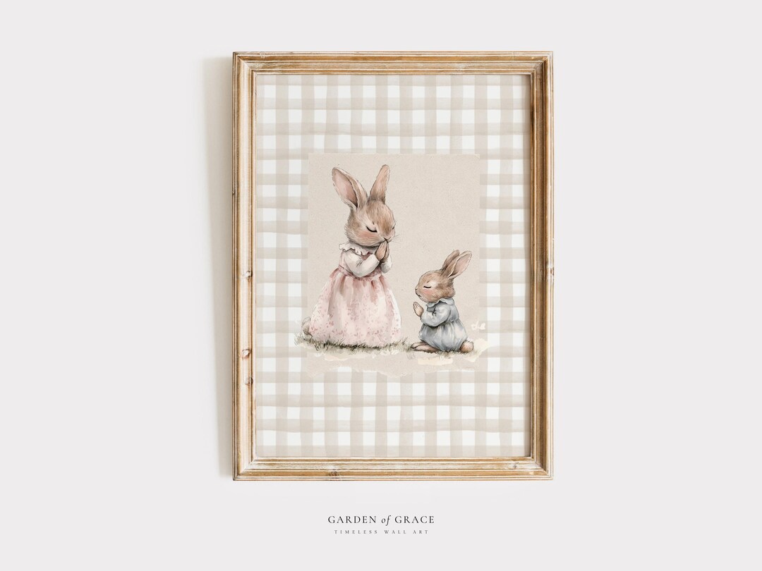 Praying Mom and Baby Rabbit Nursery Wall Art, Printable Christian Kid's ...