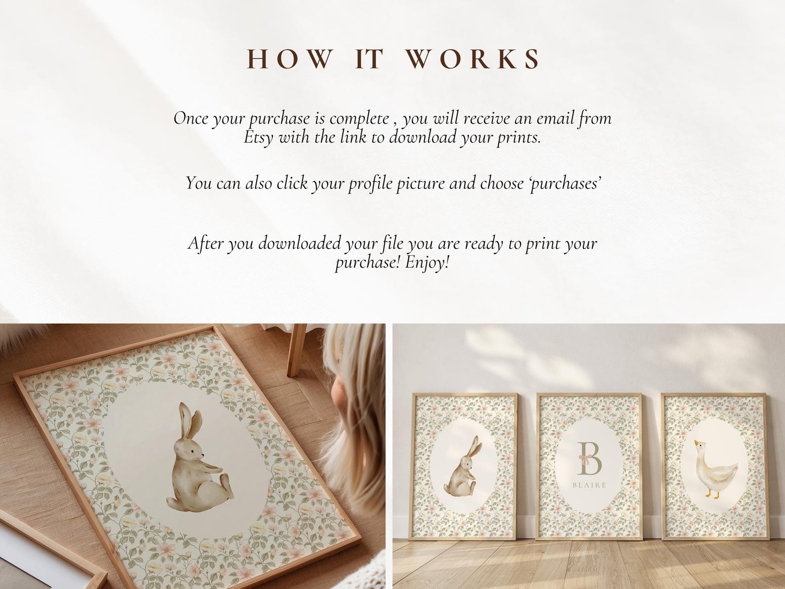 Custom Name and Initial Nursery Print Set, Personalized Gift, Vintage ...