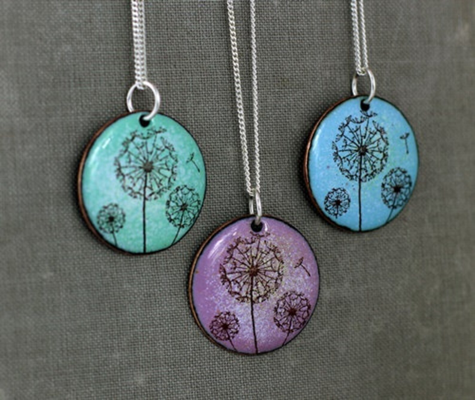 Dandelion Pendant Enamel Circular Dandelion Pendant. Nature - Etsy