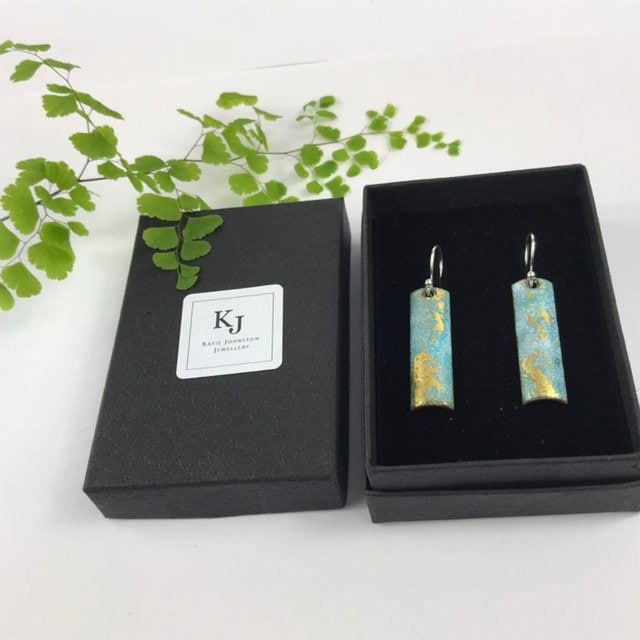 Rectangle Enamel Drop Earrings Turquoise/gold | Etsy