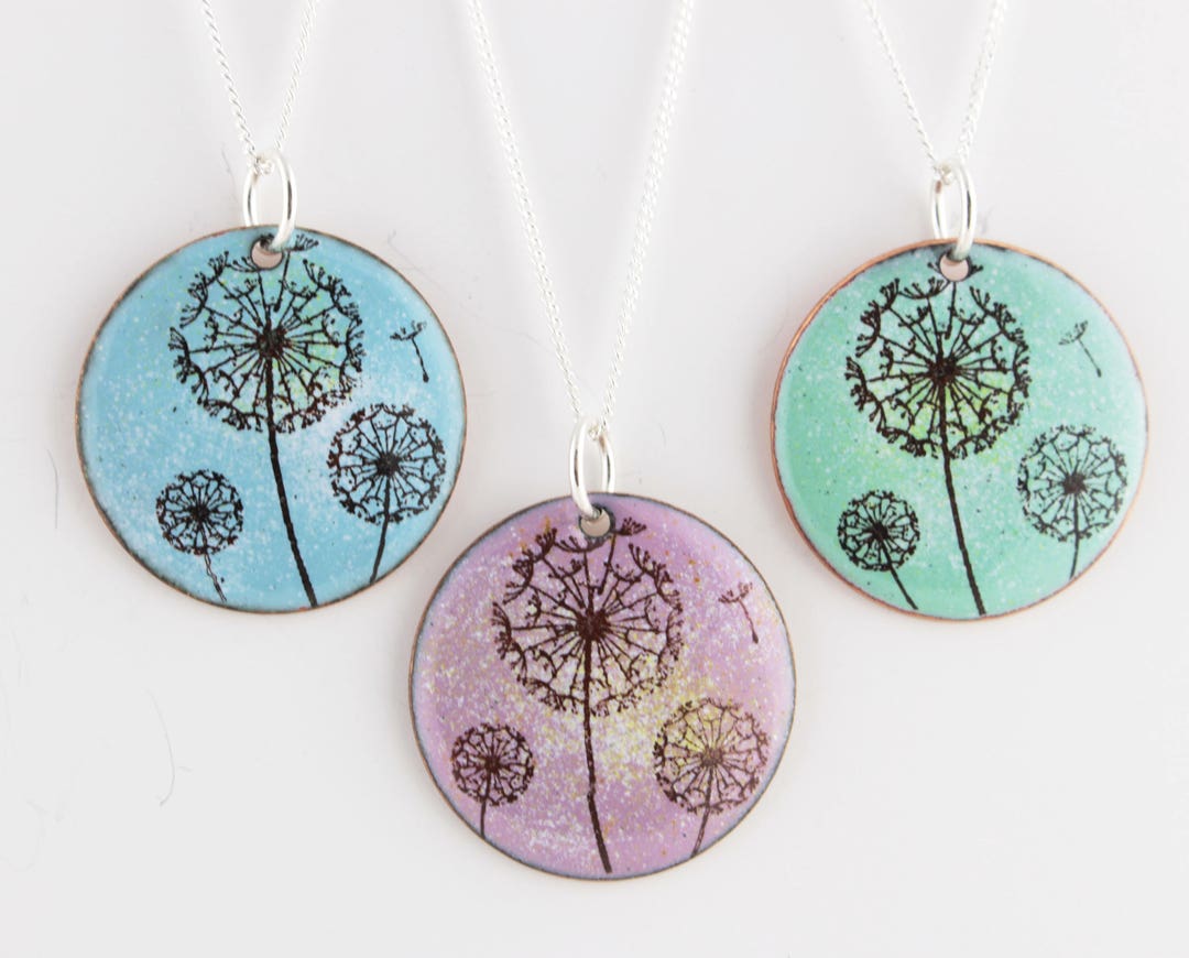 Dandelion Pendant - Enamel Circular Dandelion Pendant. Nature Inspired ...