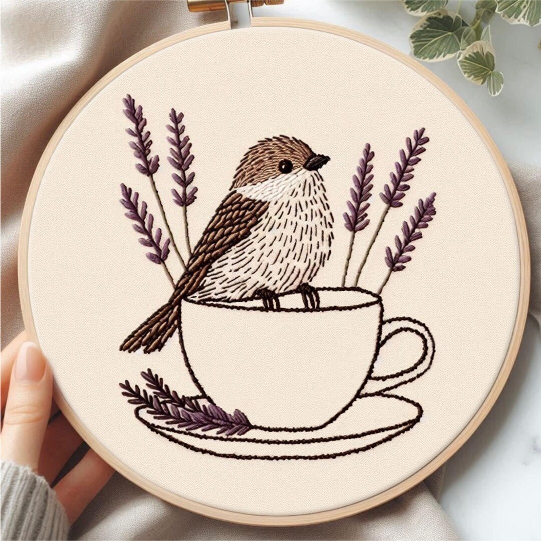 Sparrow With Lavender Hand Embroidery Pattern - Beginner Friendly, PDF ...