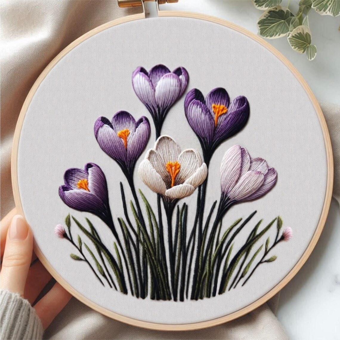 Purple Crocuses Hand Embroidery Pattern - Beginner Friendly, Step by ...