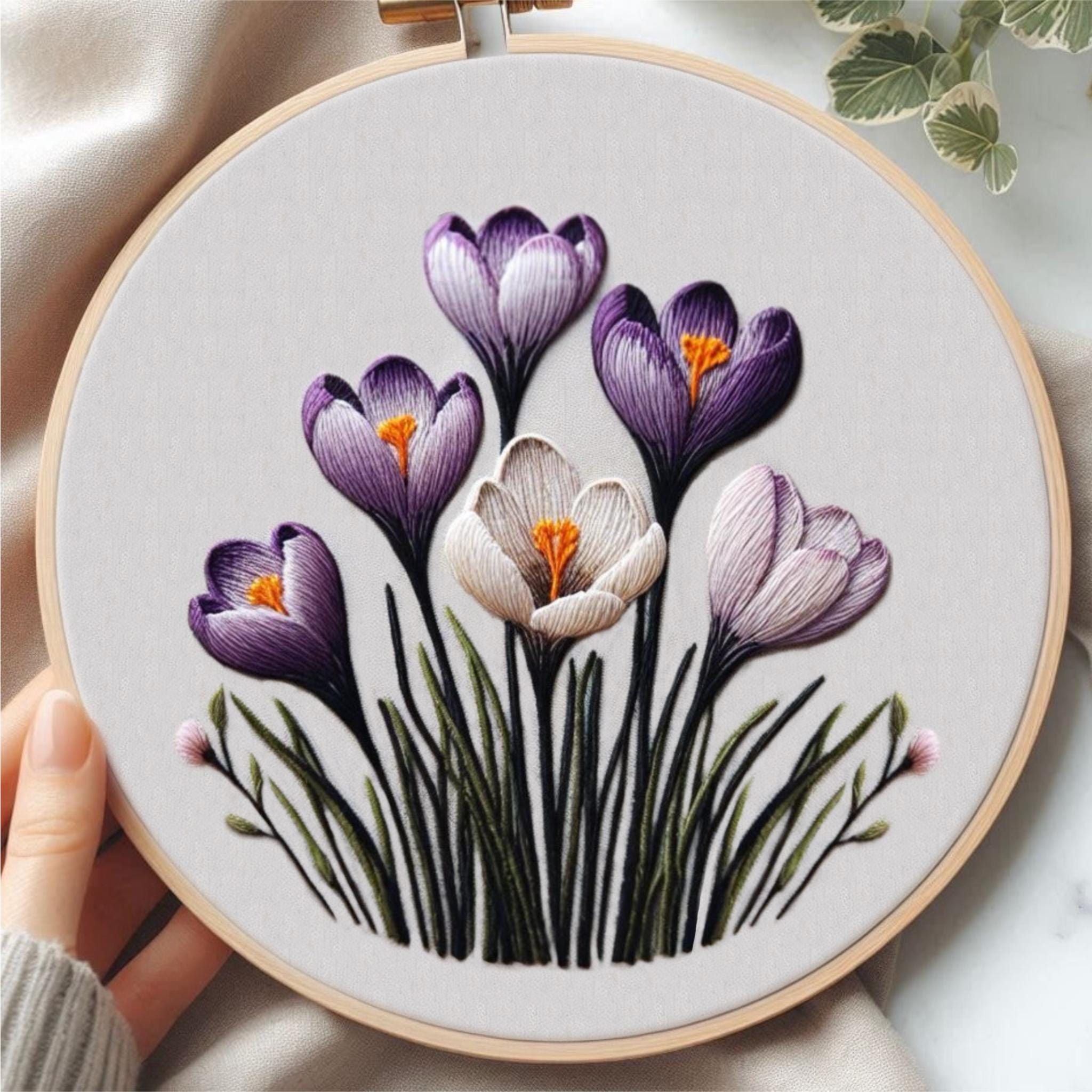Purple Crocuses Hand Embroidery Pattern - Beginner Friendly, Step by ...