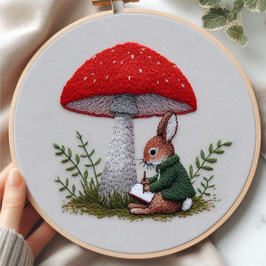 Cute Bunny Drawing Hand Embroidery Pattern - Intermediate, Step-by-step ...