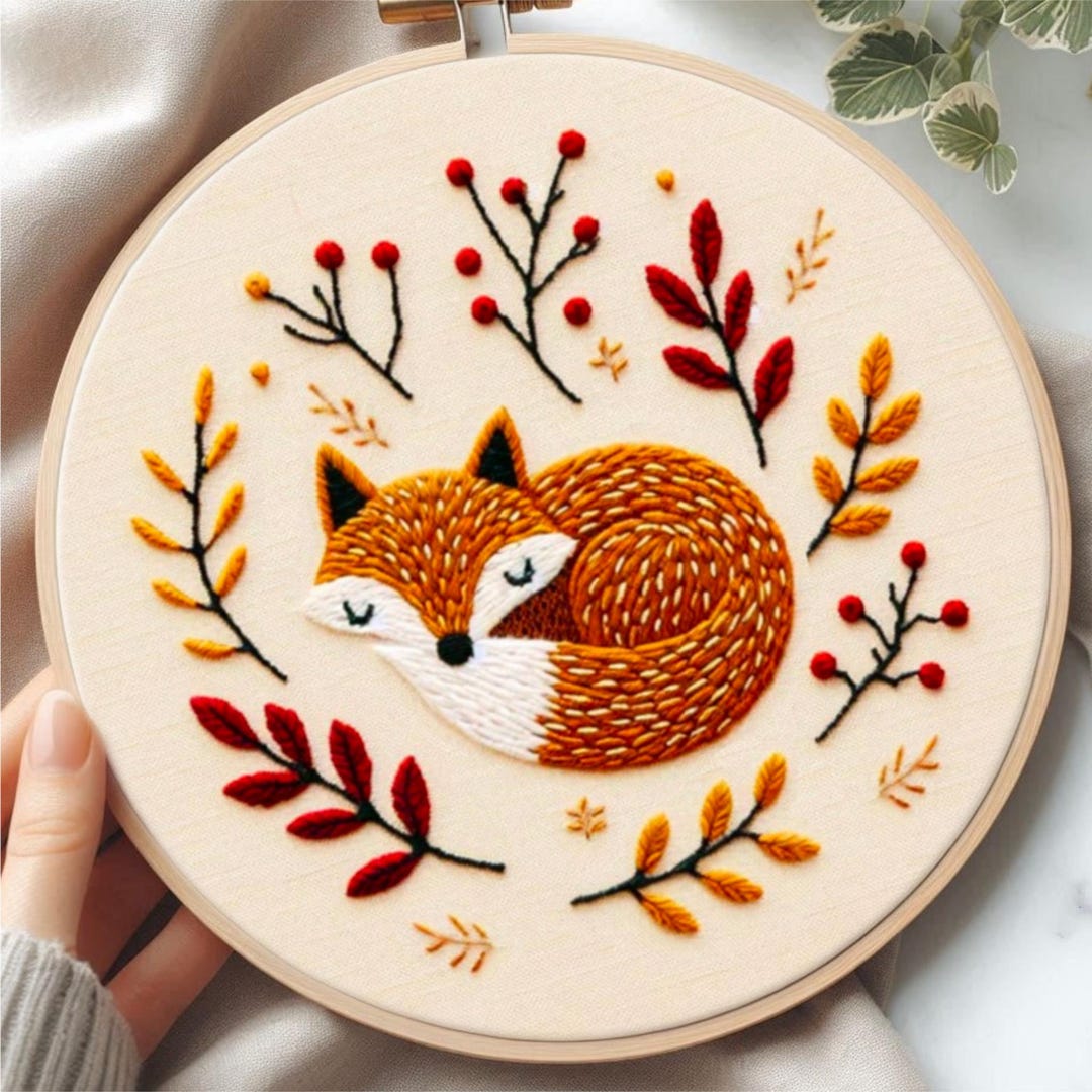 Cozy Fox Hand Embroidery Pattern - Beginner Friendly, Step by Step PDF ...