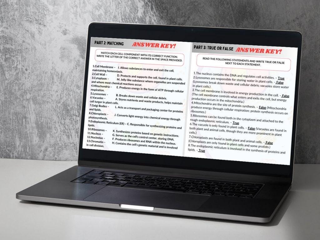 Anatomy & Biology 6 Pages Cell Organelle Digital Printable Worksheet ...