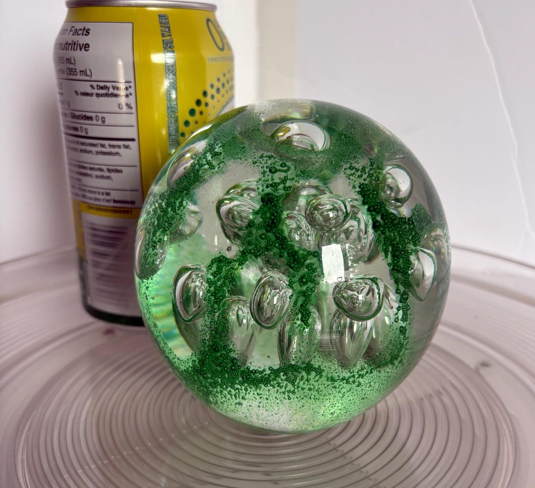 Vintage Blown Glass Paperweight Decor Bubbles Green - Etsy