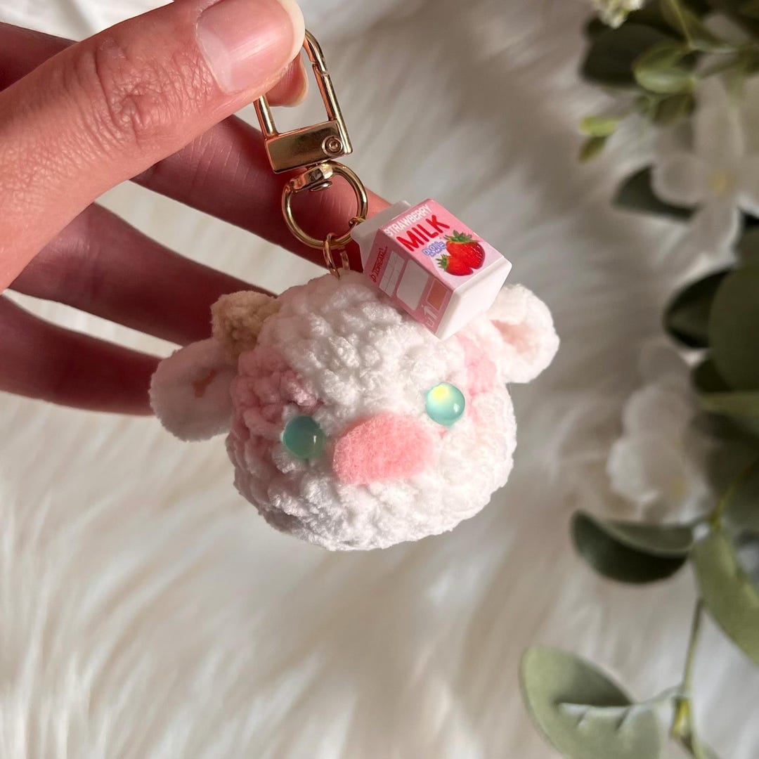 Crochet Mochi Strawberry Cow Keychain | Cute Handmade Amigurumi Bag ...