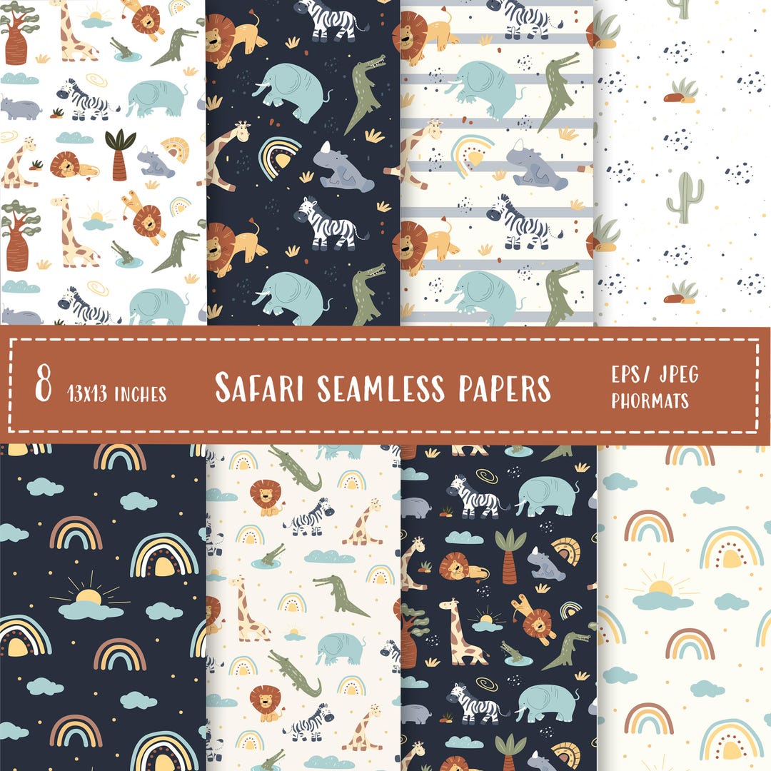 Safari Seamless Patterns-boho Jungle Animals Digital Paper for Nursery ...