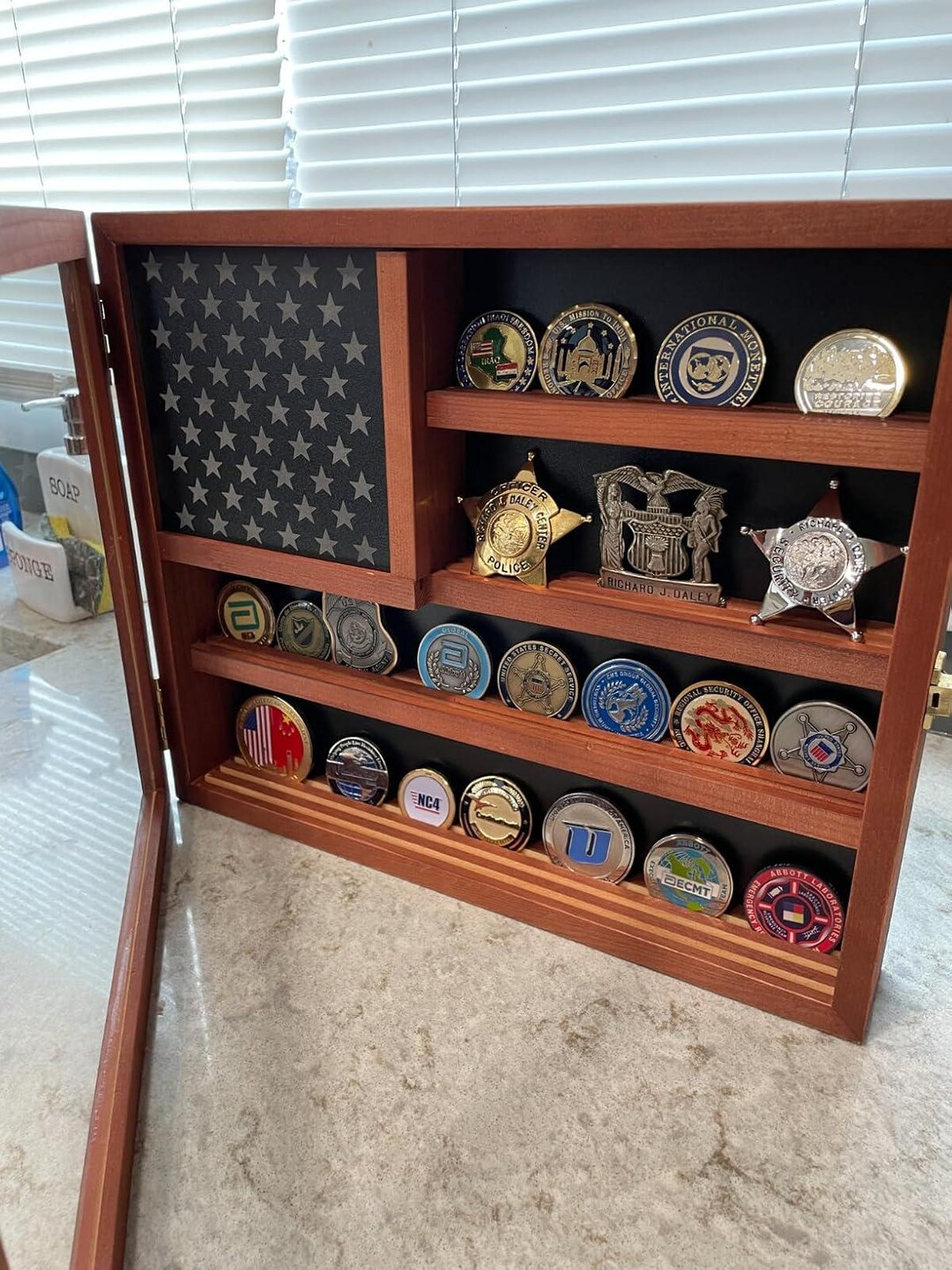Wooden Military Coin Display Rack | Challenge Coin Holder Cabinet ...