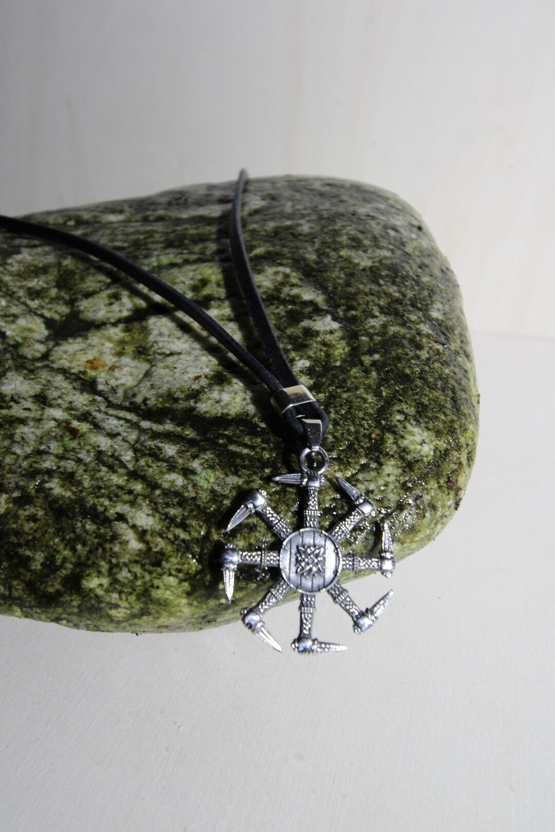 Viking Kolovrat Leather Necklace, Slavic Pagan Pendant, Handmade Norse ...