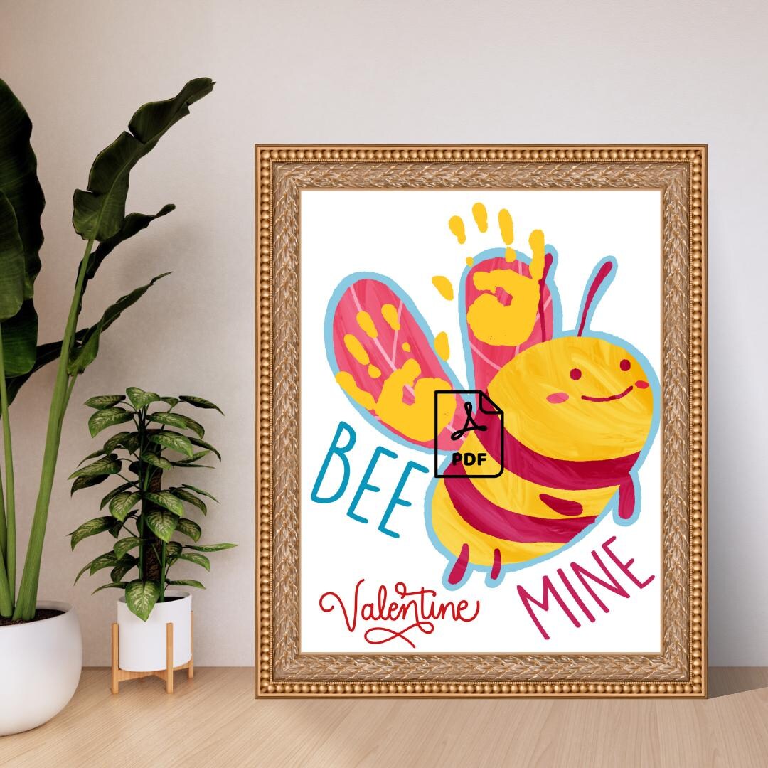Bee Mine Valentine / Handprint Digital Art / Valentine's Day / Baby Kid ...