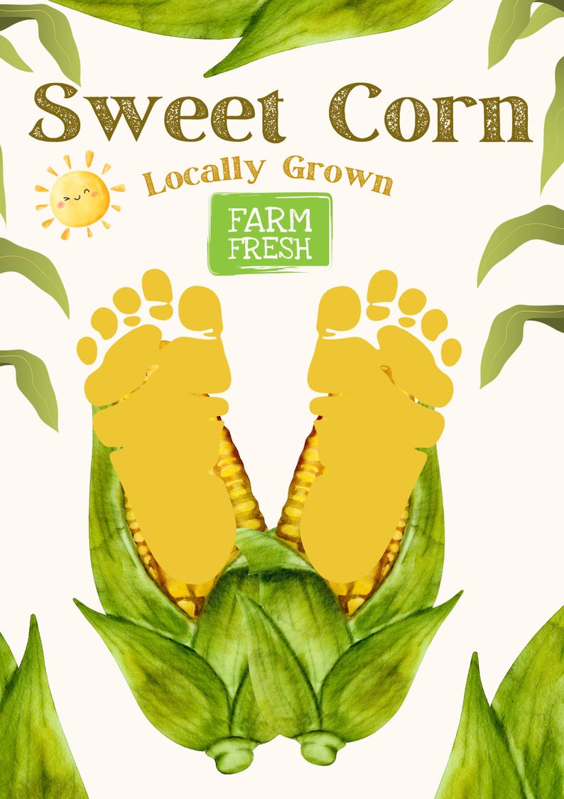 Farm Fresh Footprint Art, Sweet Corn Sign, Baby Craft Keepsake, Nursery ...