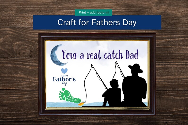 Father's Day Fishing Footprint Art (gift) Keepsake, Fathers Day Gift ...
