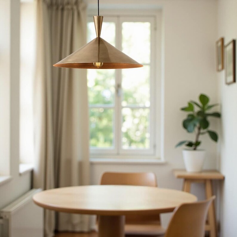 Modern Bronze Pendant Light in Cone Shape - Brushed Brass Hanging Lamp ...