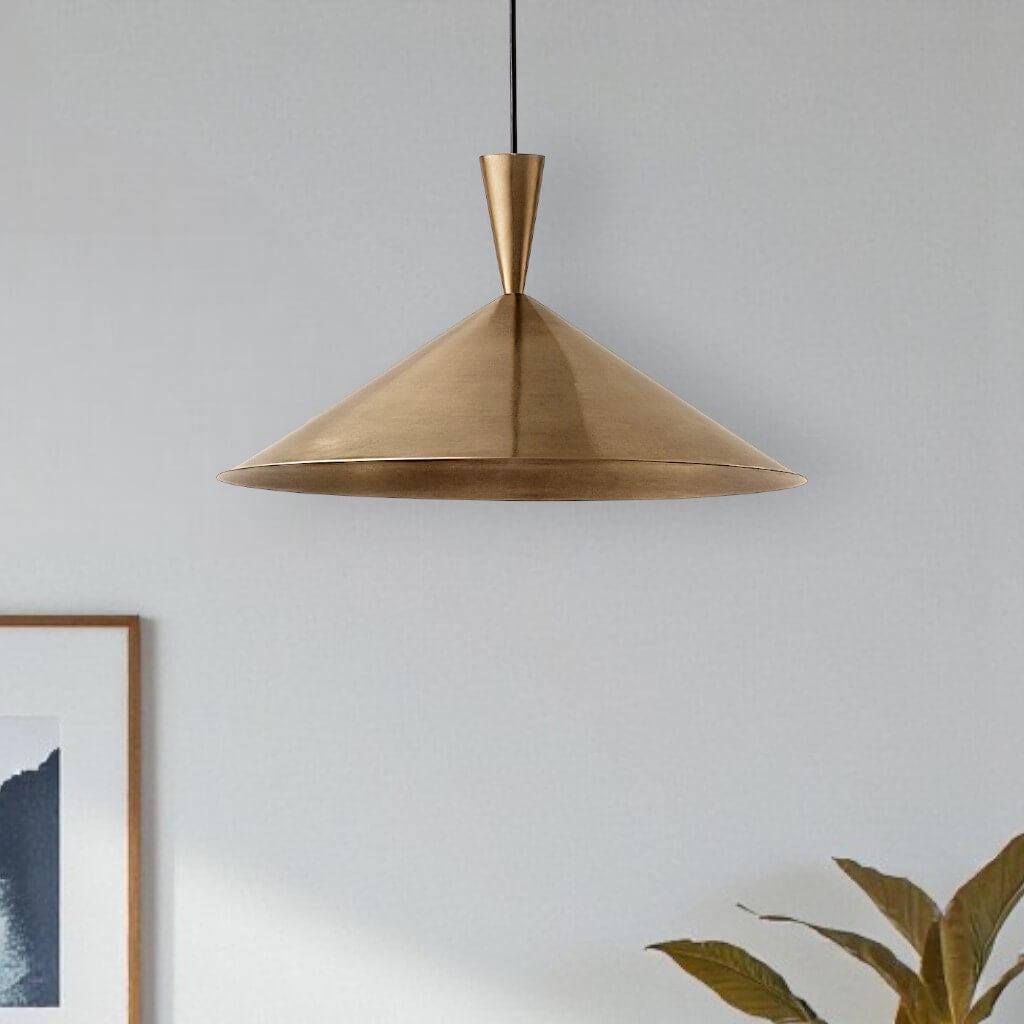 Modern Bronze Pendant Light in Cone Shape - Brushed Brass Hanging Lamp ...