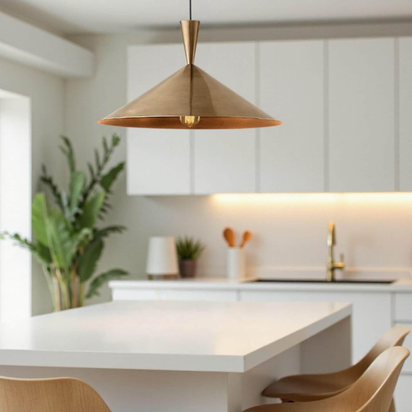 Modern Bronze Pendant Light in Cone Shape - Brushed Brass Hanging Lamp ...