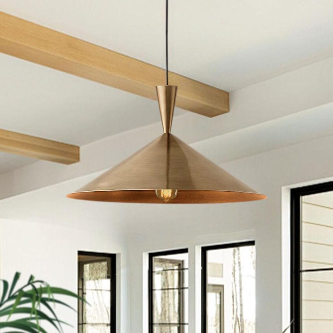 Modern Bronze Pendant Light in Cone Shape - Brushed Brass Hanging Lamp ...