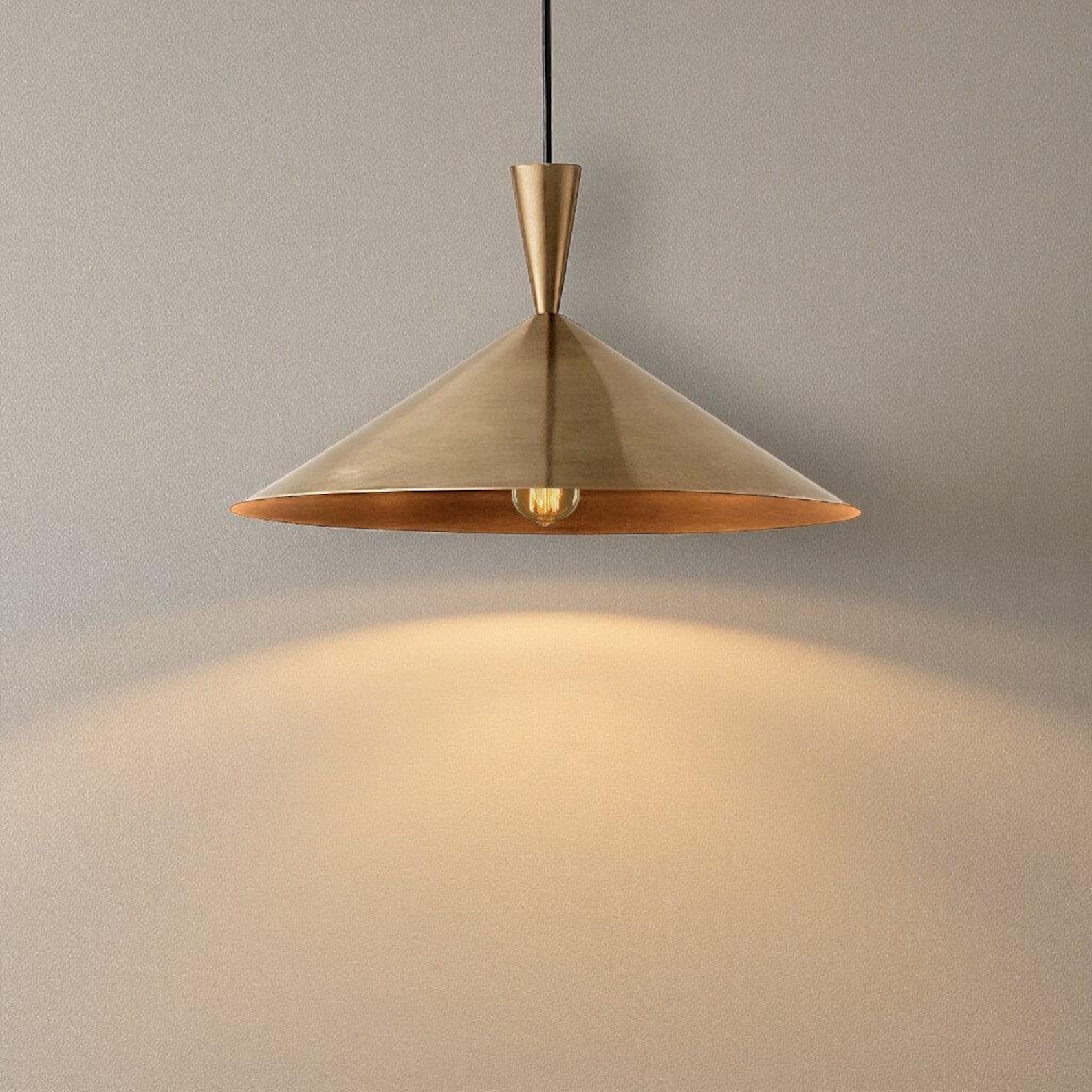 Modern Bronze Pendant Light in Cone Shape - Brushed Brass Hanging Lamp ...
