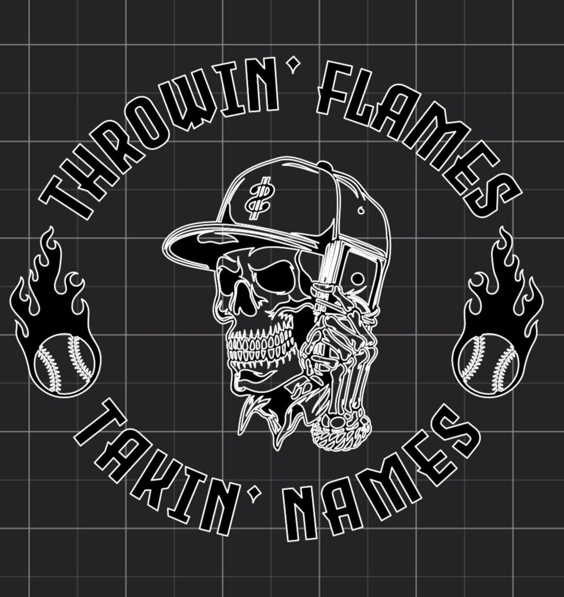 Throwin Flames Takin Names SVG, Baseball SVG, Skull Baseball Svg ...