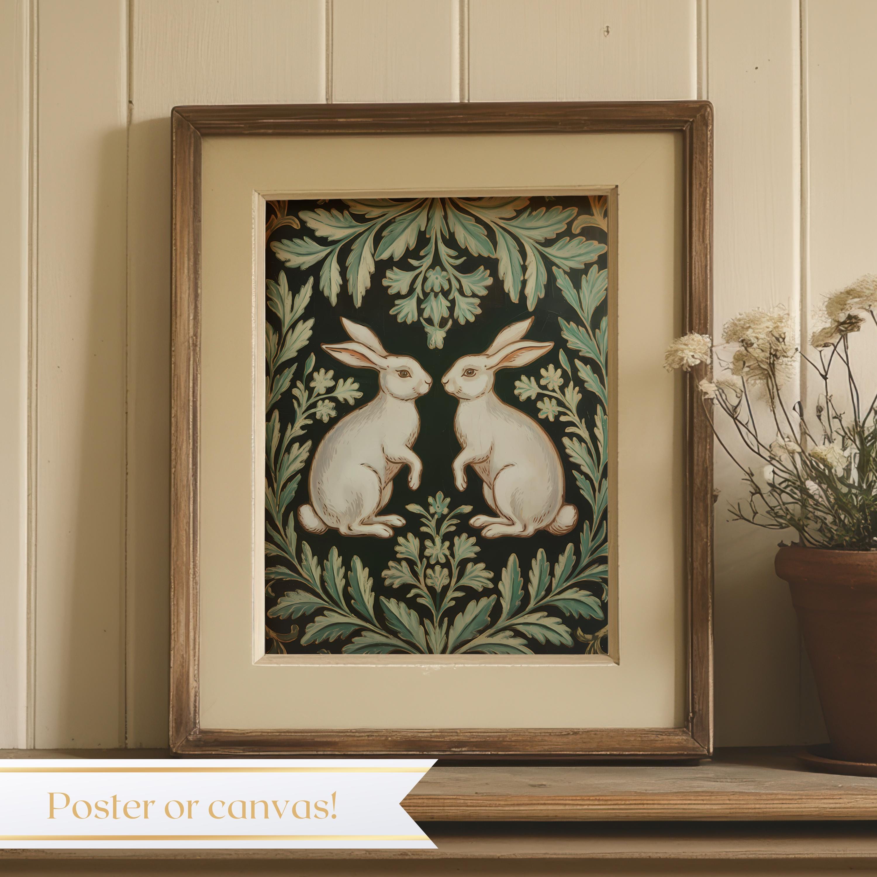 Rabbit Rhapsody Print | Canvas or Poster - Art Nouveau Style White ...