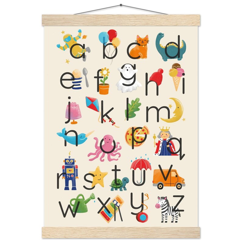 Hand-drawn Alphabet Poster for Kids – Lowercase ABC Wall Art – Gender ...