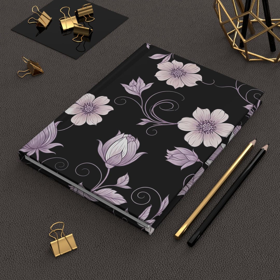 Hardcover Journal Lilac Floral Pattern, Black Hardcover Journal, Book ...