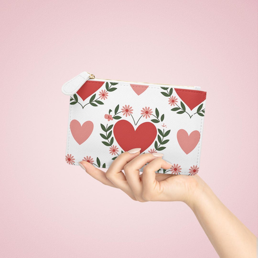 Mini Clutch Bag Red and Pink Hearts Pattern | Heart Print Zipper Pouch ...