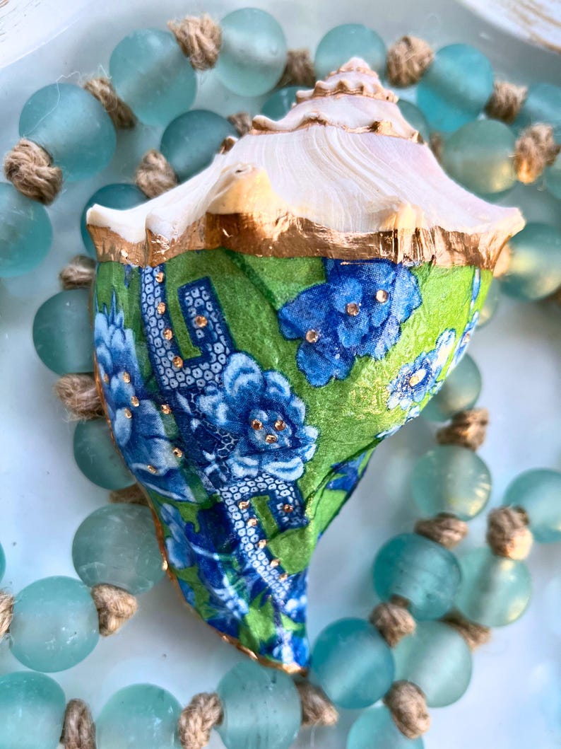 Decoupage Whelk Shell: Chinoiserie Beach Decor With Gold Leaf - Etsy