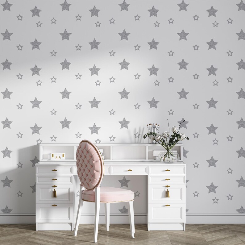 Starry Night Kids Wallpaper, Cute Celestial Nursery Wall Mural, Moon ...