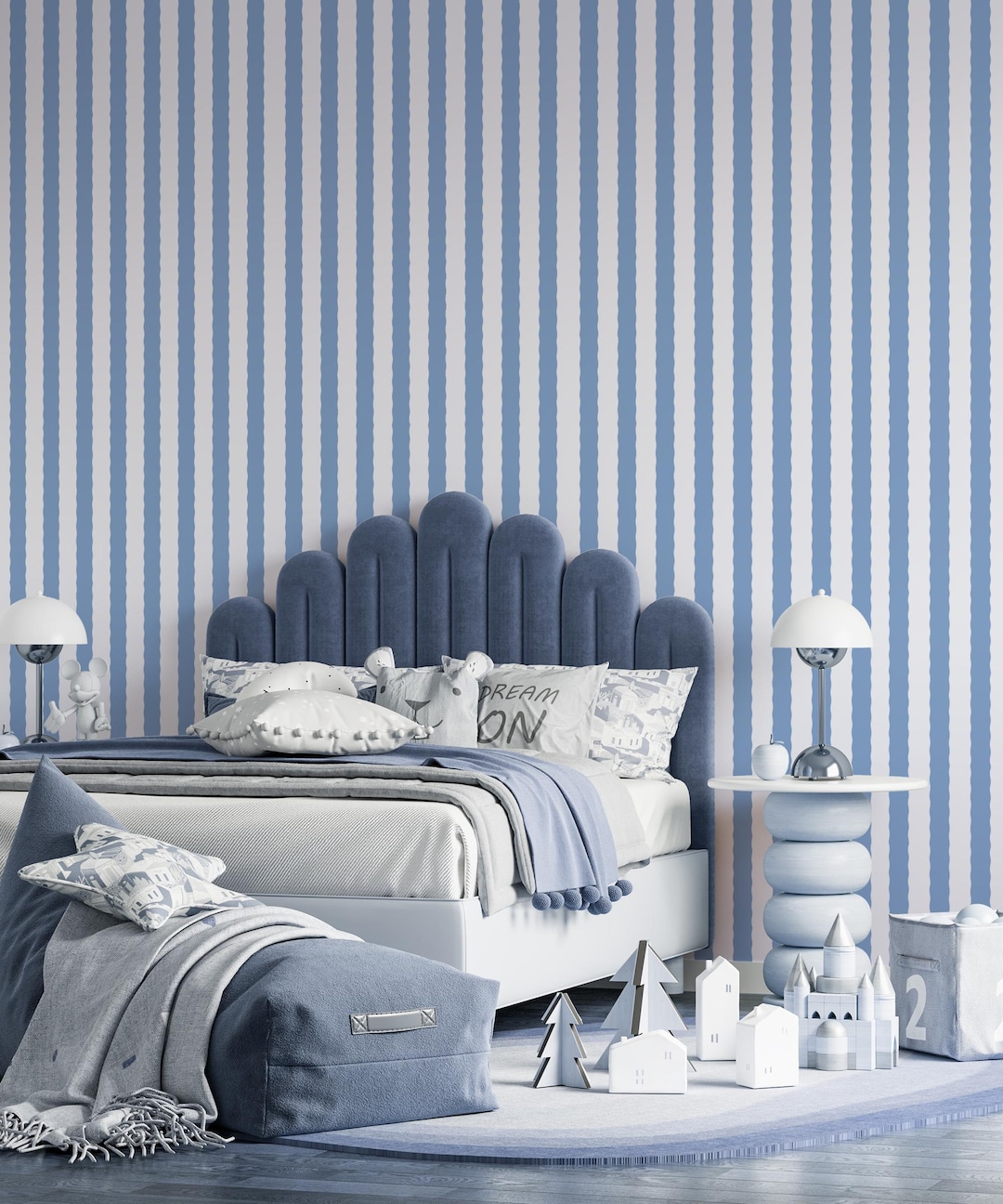 Baby Blue Striped Wallpaper Watercolor Wallpaper Peel and Stick and ...
