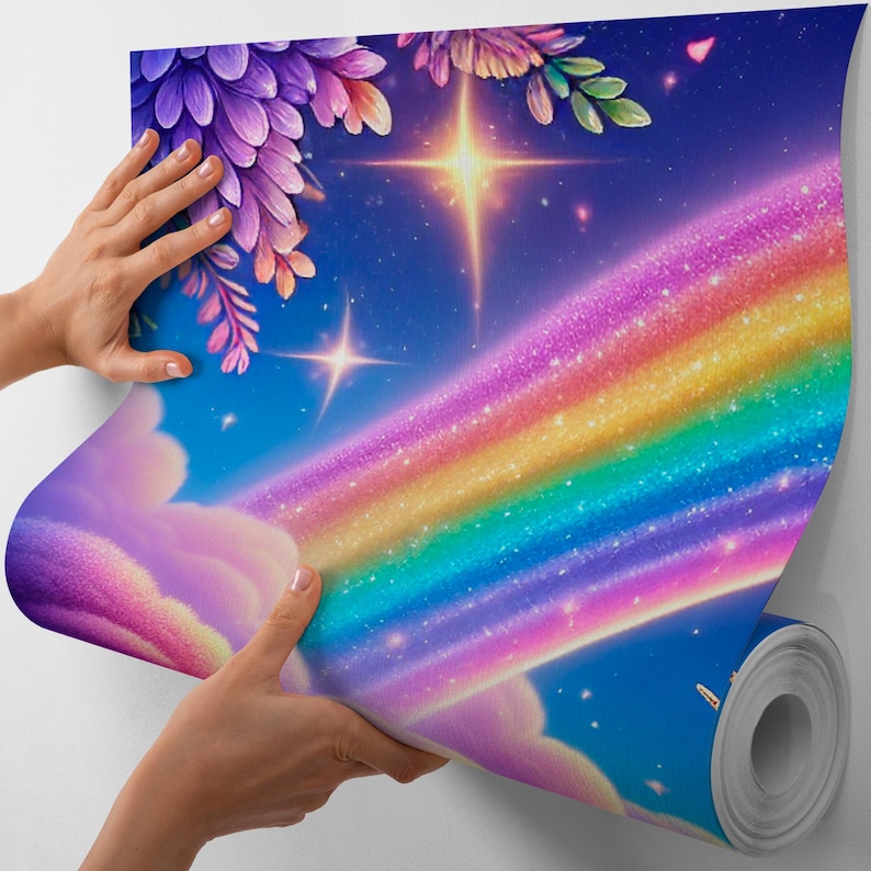 Rainbow Dolphin Wallpaper, Rainbow Mural, Nursery Wall Decal Baby ...