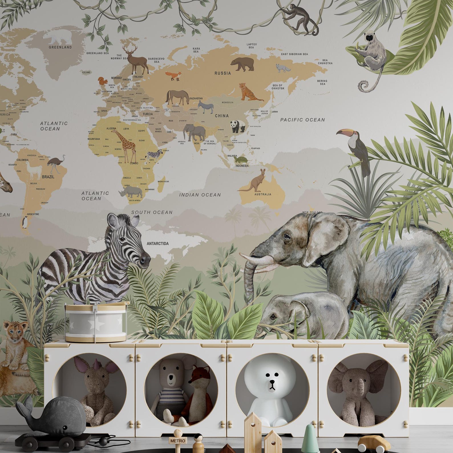 Kids Map Wallpaper Peel and Stick Educational Continent World Map Wall ...