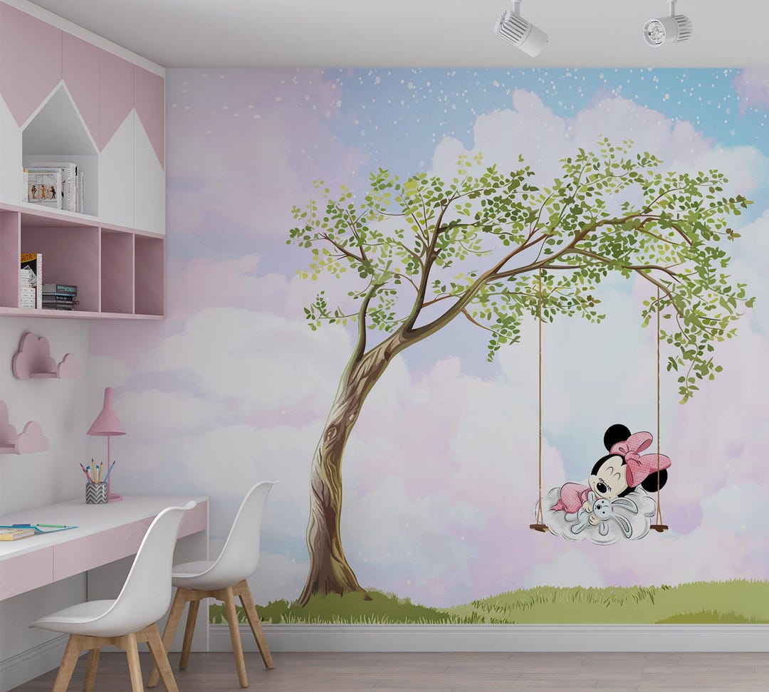 Minnie Mouse and Tree Kids Wallpaper, Cartoon Wallpaper, Baby Wallpaper ...