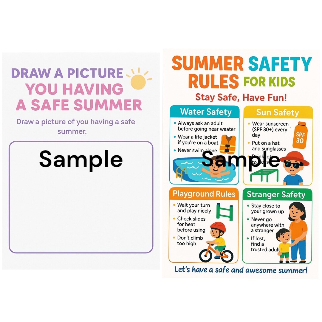 Summer Safety Poster Drawing Worksheet for Kids | 2-page Printable ...