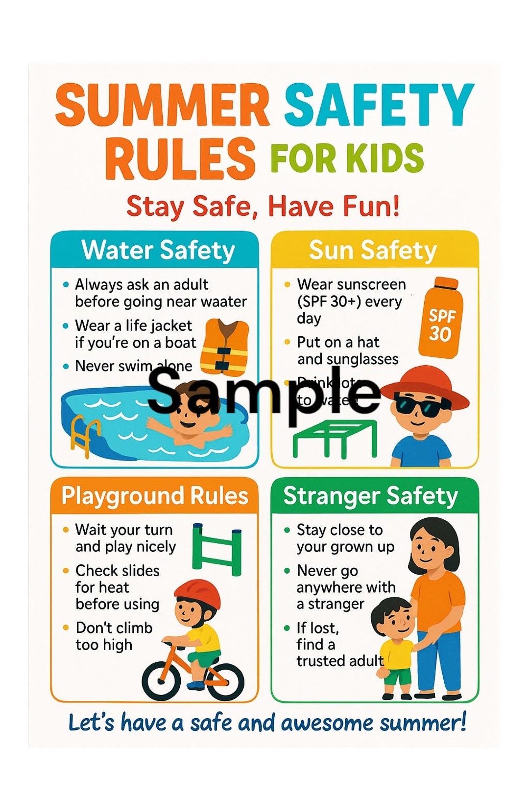 Summer Safety Rules for Kids Printable | Bright & Fun Summer Safety ...
