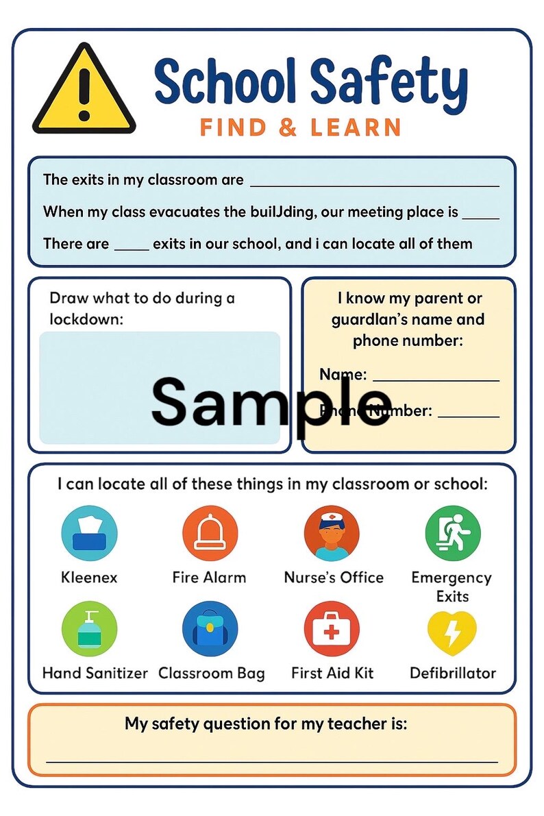 School Safety Find Learn Game | Printable Student Worksheet | Emergency ...