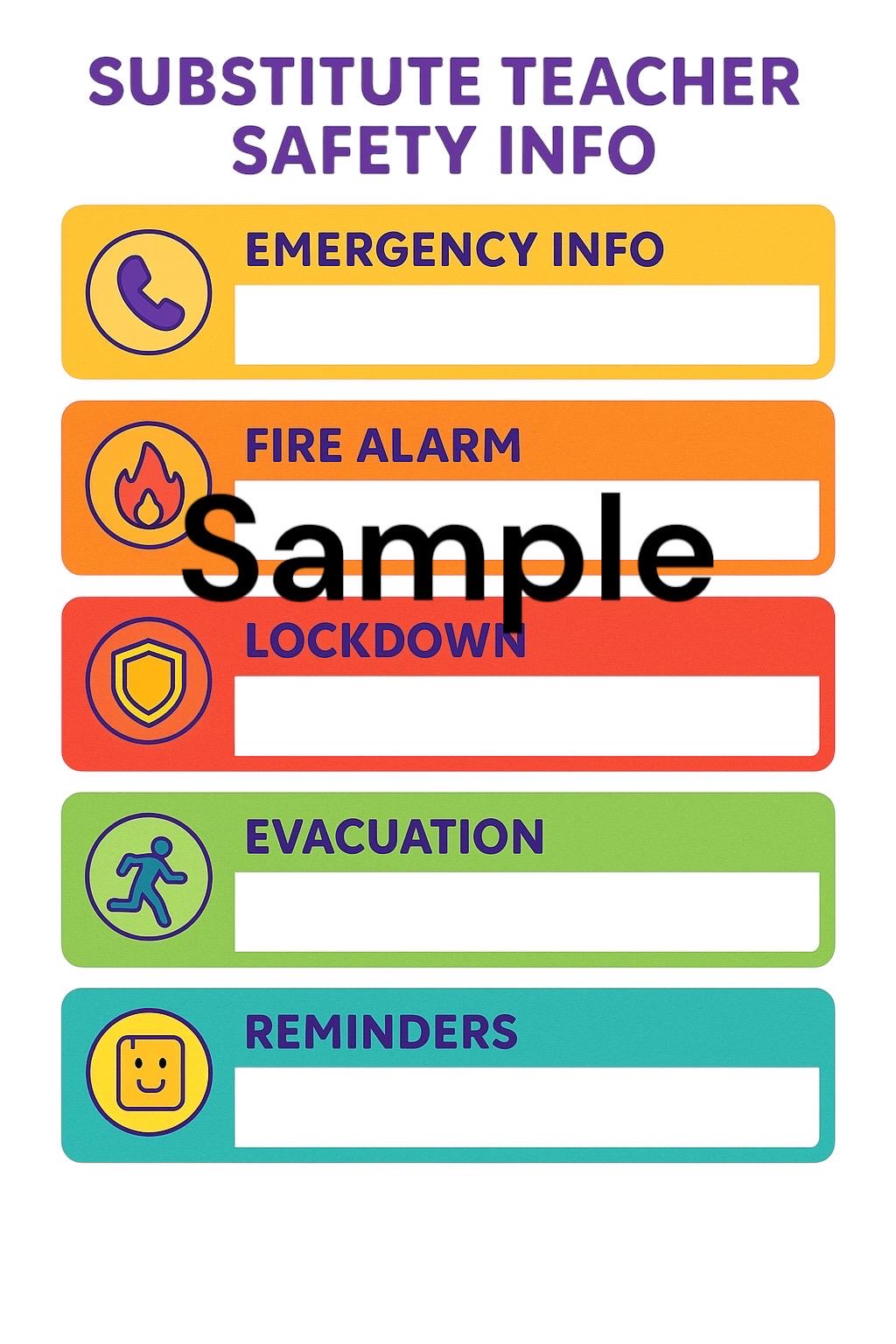 Substitute Teacher Safety Guide | Fillable Classroom Emergency Info ...